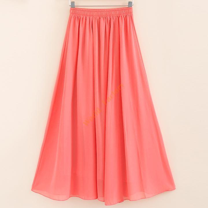Womens Double Layer Chiffon Elastic Waist Chiffon Long Pleated Maxi